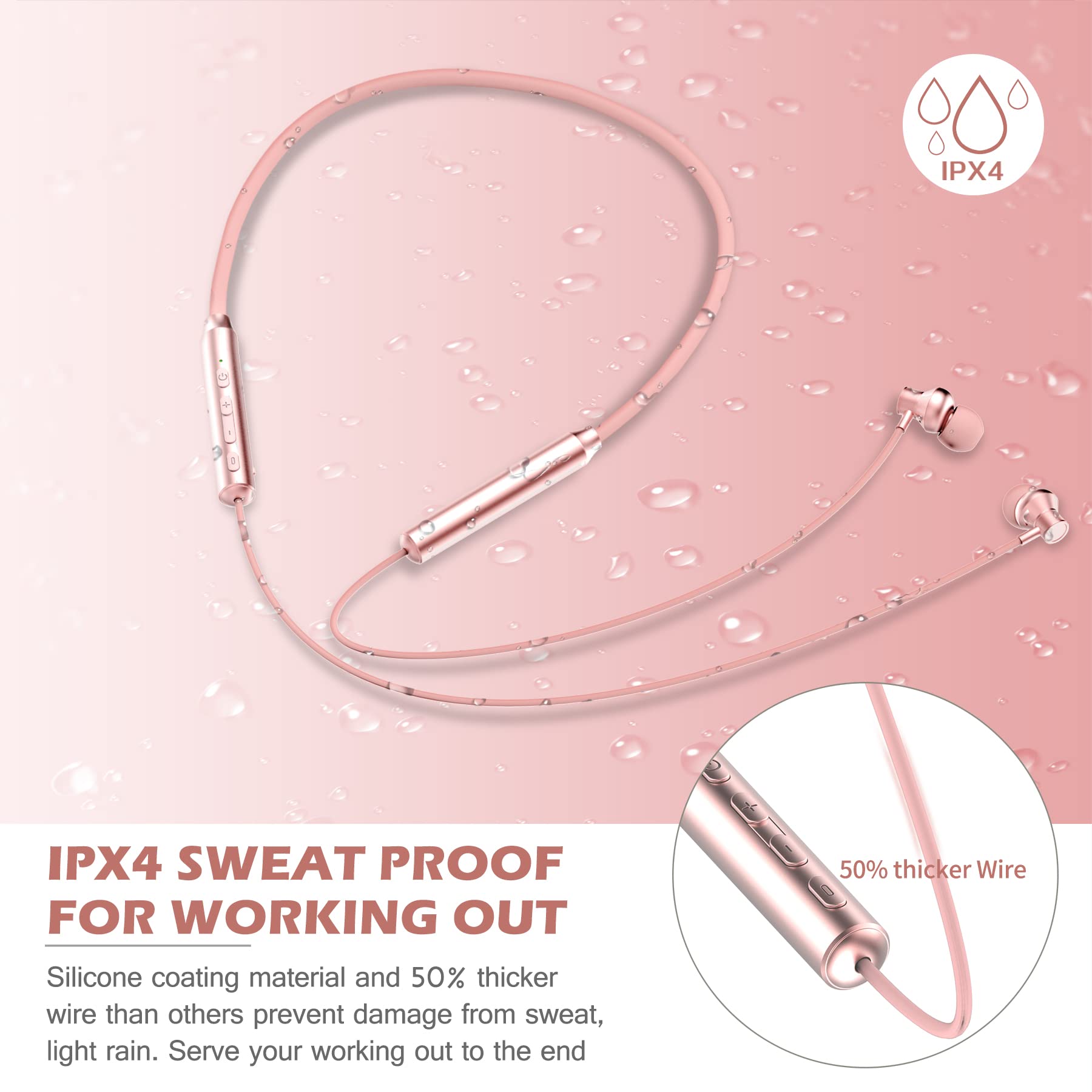 OINMELY Neckband Bluetooth Headphones V5.0 Wireless Headset Sport Earbuds w/Mic 12Hrs Playtime Cordless Noise-Canceling Earphones for Gym Running Compatible with iOS Samsung Android