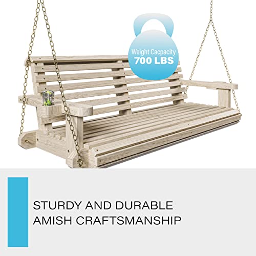 Porchgate Amish Heavy Duty 800 Lb Roll Comfort Treated Porch Swing W/Chains (4 Foot, Unfinished)