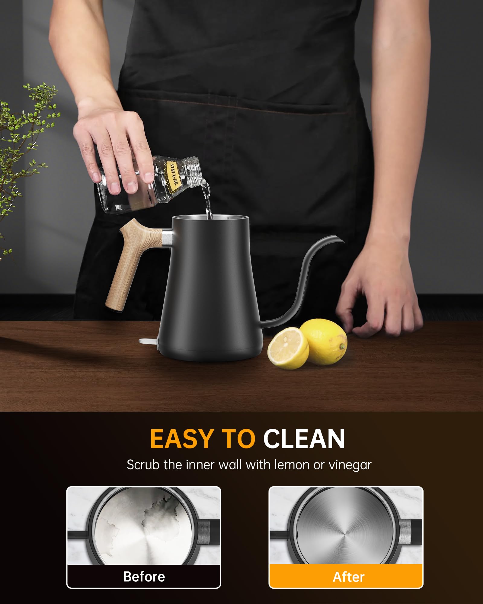 Fabuletta Gooseneck Electric Water Kettle, 3 Minutes Quick Heating, 1200W Pour Over Kettle for Coffee & Tea, Precise Water Flow Control Hot Water Boiler, 100% Stainless Steel Water Boiler