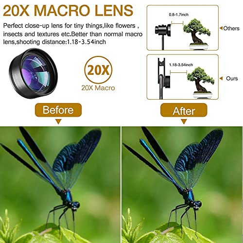 Phone Camera Lens 3-in-1 Kit :120° Supe Wide Angle +198° fisheye Lens+ 20x Macro Lens for iPhone Samsung Android & Most Smartphone,HD Phone Lens Kit