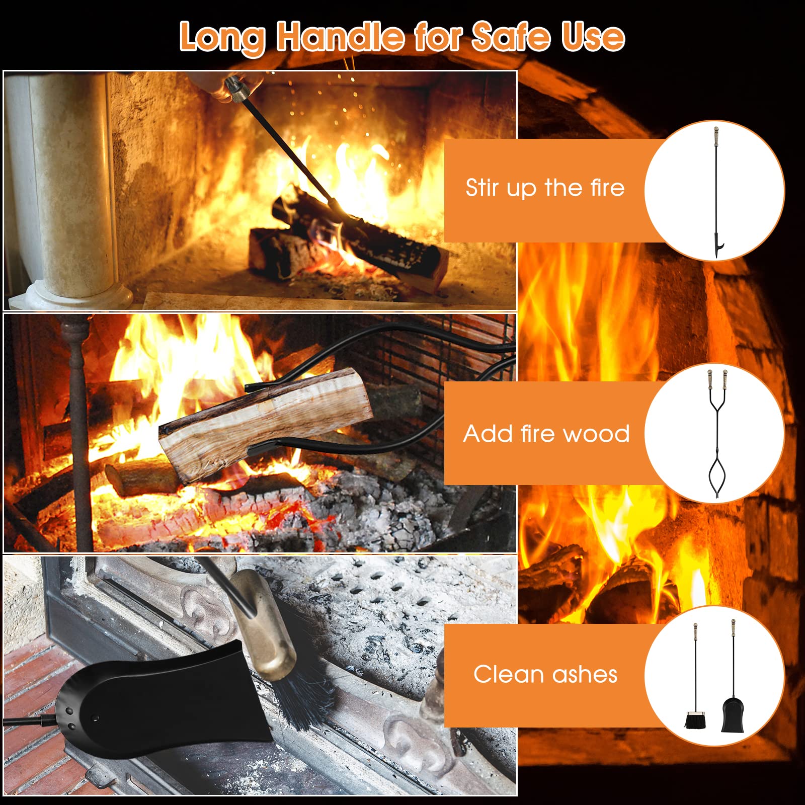 Tangkula 5 Pieces Fireplace Tools Wrought Iron Toolset 4 Tools & Decor Holder Indoor Outdoor Tong,Poker, Base, Shovel,Brush Fireplaces Hearth Accessories