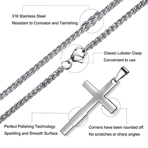 Jwelbuete Cross Pendant Necklace for Men Stainless Steel Titanium Necklace,18-36 Inches (20" Chain)