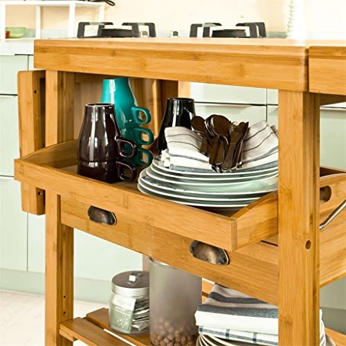 IRDFWH Extendable Kitchen Trolley Cart with 2 Folding Hinged Side Boards Removable Tray