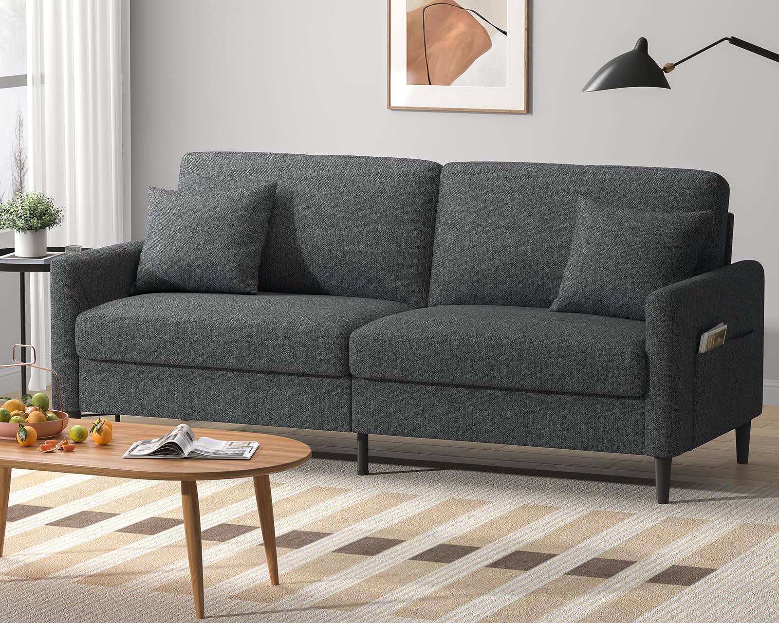 Fadware 73'' Loveseat Sofa, Comfy 2 Seater Couch Love Seat Linen Fabric Sofa Couches for Living Room, Bedroom, Apartment, Grey