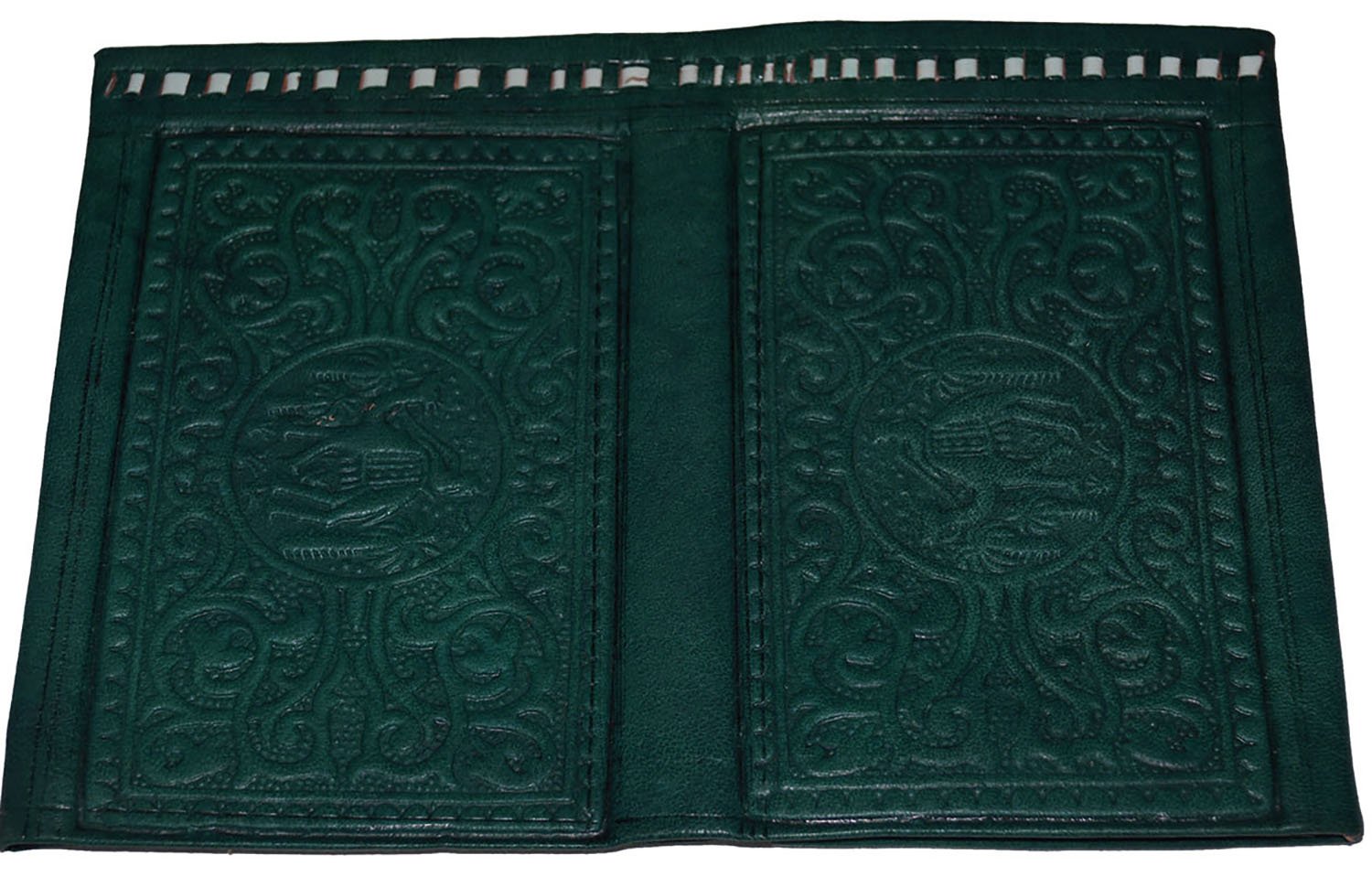 Treasures Of Morocco Handmade Moroccan By-fold Leather Wallet Large Vintage Exquisite Handy Dark green