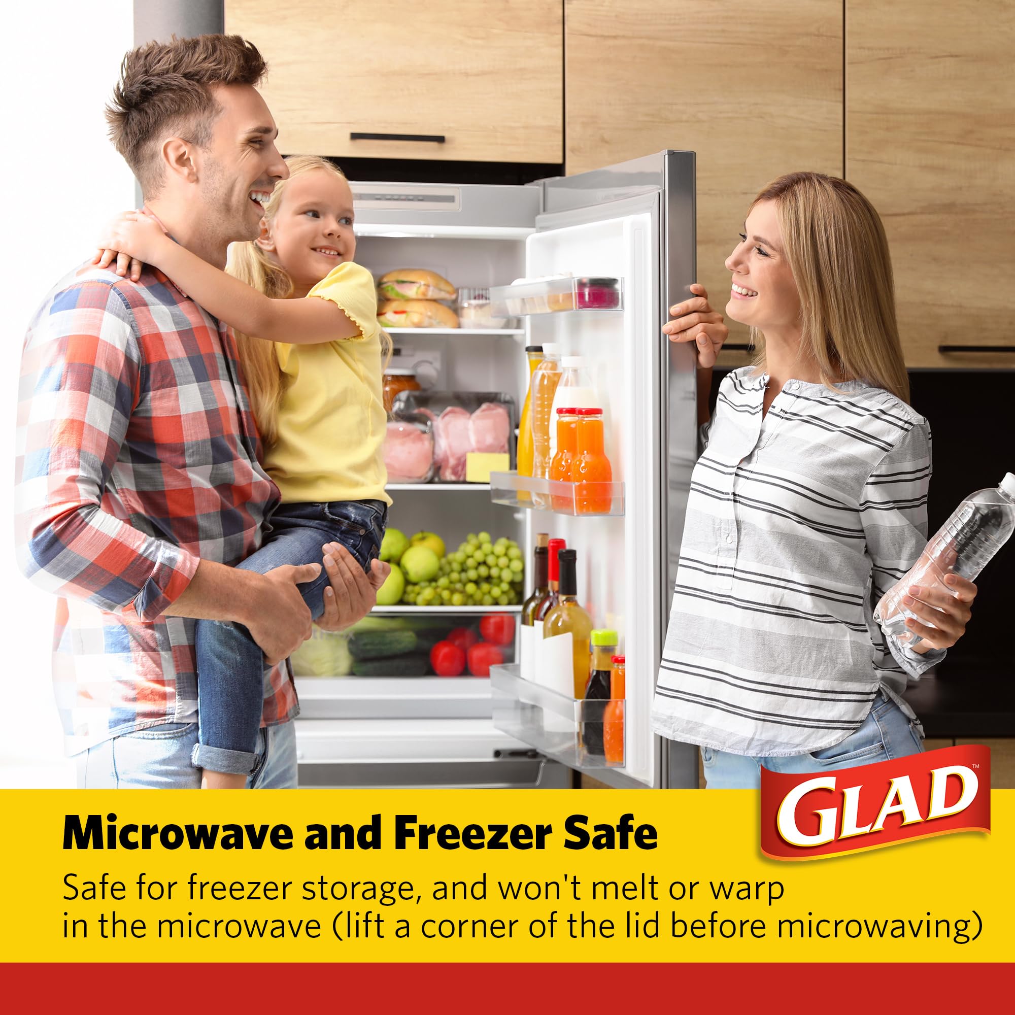 Glad Food Storage Containers, GladWare Summer Edition with Reversible Lid Inserts β 3 Ct Large Rectangle Containers & Lids, 64oz Microwave-Safe, Freezer-Safe, Dishwasher Safe