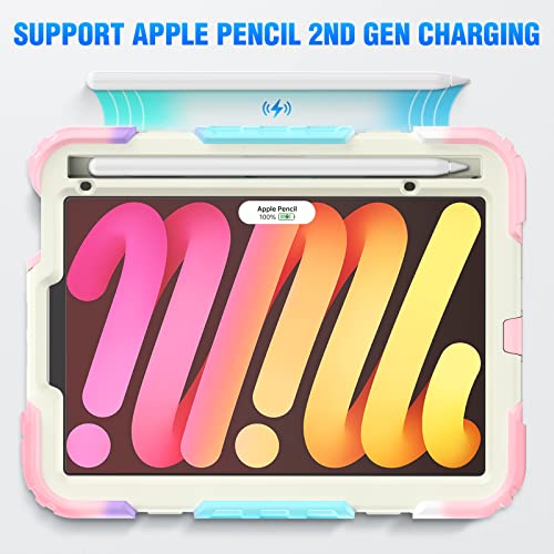 Timecity iPad Mini 6 Case (iPad Mini 6th Generation Case 8.3 inch 2021): with Strong Protection, Screen Protector, Handle, Shoulder Strap, 360° Rotating Stand, Pencil Holder - Pink Camo