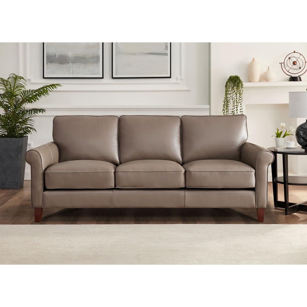 Hydeline Laguna Top Grain Leather Sectional, L-Shaped Convertible, Taupe, Feather Down, Memory Foam and Springs Seating