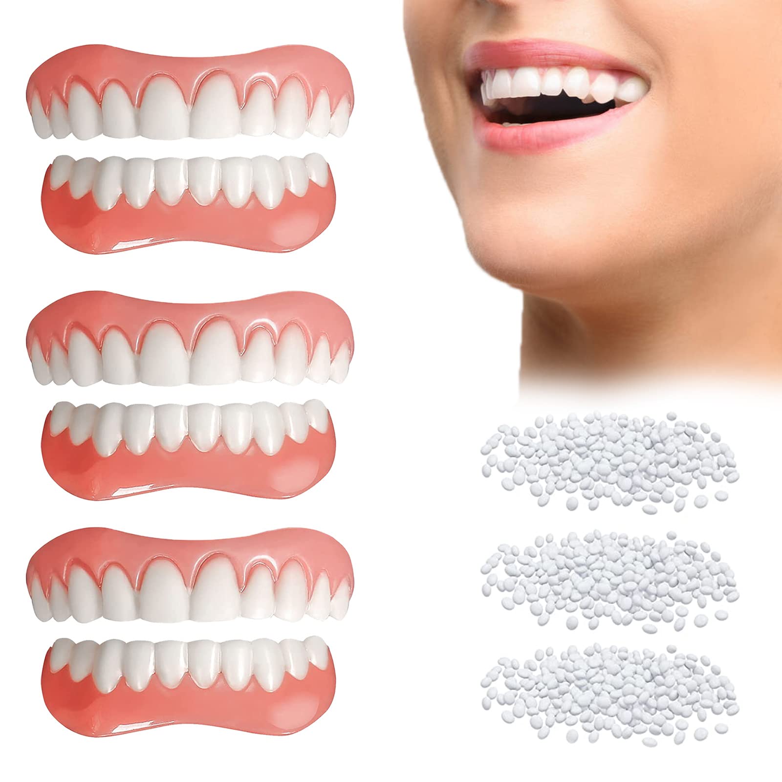 Fake Teeth, 6 PCS Dentures Teeth for Women and Men, Dental Veneers for Temporary Teeth Restoration, Nature and Comfortable, Protect Your Teeth and Regain Confident Smile, Natural Shade 6 PCS