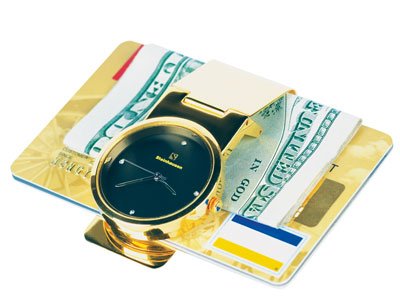 Steinhausen Gold Money Clip Watch with Black Watch Face