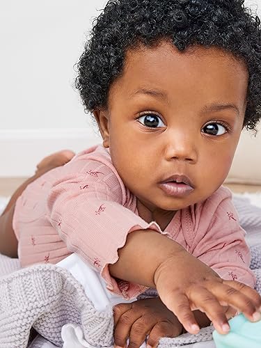 Simple Joys By Carter's Unisex Baby 4-pack Long-sleeve Pointelle Bodysuits Bodystocking, Dusty Pink/Grey/Light Burgundy/White Floral, 3-6 Months US