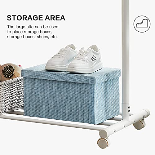 JZM Clothing Racks for Hanging Clothes, Rolling Clothes Rack, Rolling Garment Rack, Multi-functional Garment Rack Freestanding Hanger with 5 Rods, Side Hooks and Lockable Wheels, White Clothing Rack