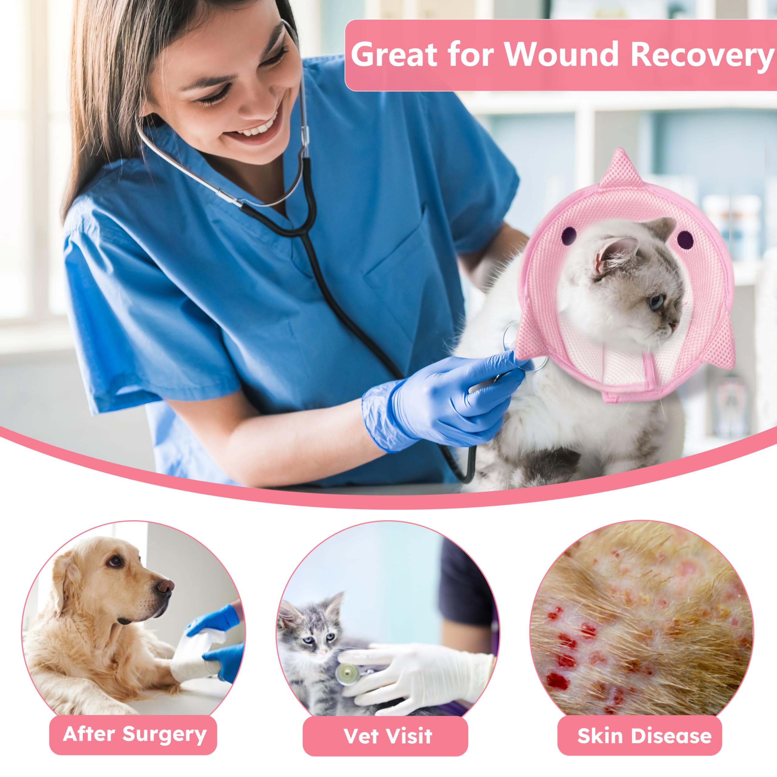 Hpetppy Cat Cone Collar Soft, Adjustable Cat Recovery Collar After Surgery to Prevent Licking Wound, Breathable Cat Neck Cone Comfortable Pet Elizabethan Collar for Cats Kittens Cute Shark Design