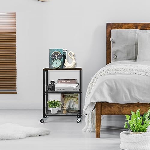 LIANTRAL 3 Tiers Rolling Cart, Utility Kitchen Storage Cart with Wheels Multifunctional Small Side End Table Nightstand for Home, Office