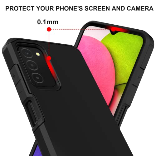 Huness for Samsung Galaxy A03S Case with 9H Tempered Glass Screen Protector,Durable Hybrid Shockproof Full-Body Protective Case Cover - Black