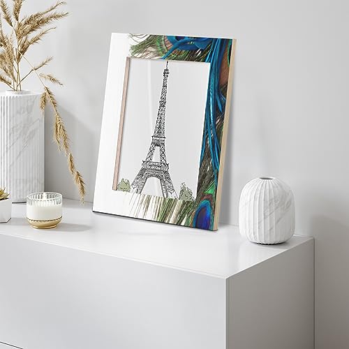 Peacock Feather 8x10 Picture Frame, Boho Wooden Photo Frame for Wall Mounting or Tabletop Living Room Bedroom Home Decor