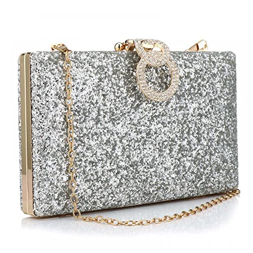 EROUGE Women's Clutch Purse Rhinestone Wedding Party Purse Evening Clutch Bag (Silver)