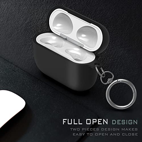 Hybrid Silicone Protective Case Compatible with AirPods 3, AirPods 3rd Generation 2021 with Keychain Slim Two Piece Snaps On Case Black Thin Blue Line Flag