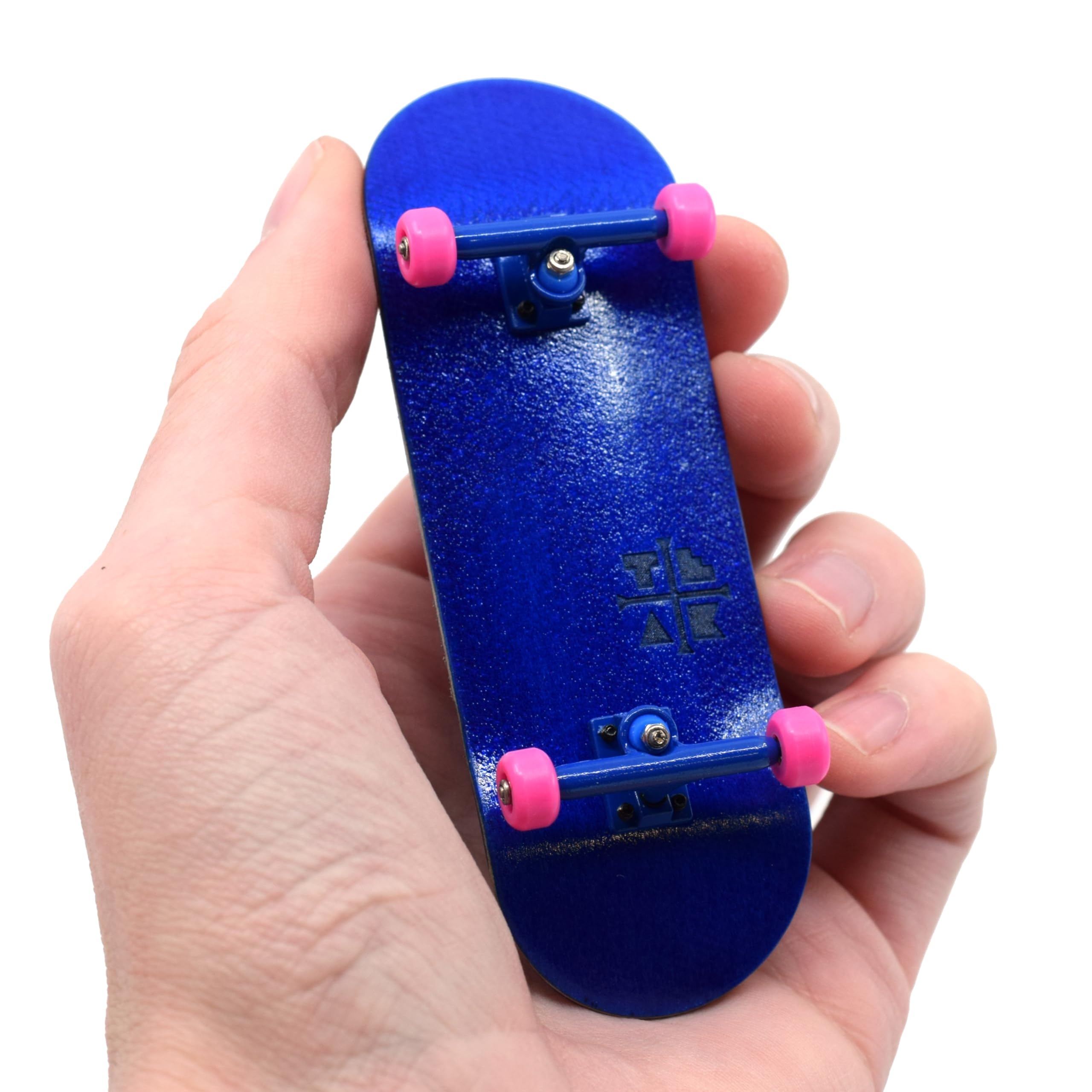 Teak Tuning 32mm Pro Fingerboard Complete - Fully Assembled with Pro Level Components - Pro Shaped Wooden Deck (32x97mm), UltraSpin Bearing Wheels, Prodigy Gen2 Trucks - Blue & Pink