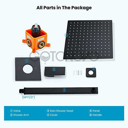 gotonovo Rain Shower System Matte Black 10 Inch Shower Head Bathroom Luxury Mixer Shower Complete Combo Set Singe Handle Wall Mounted