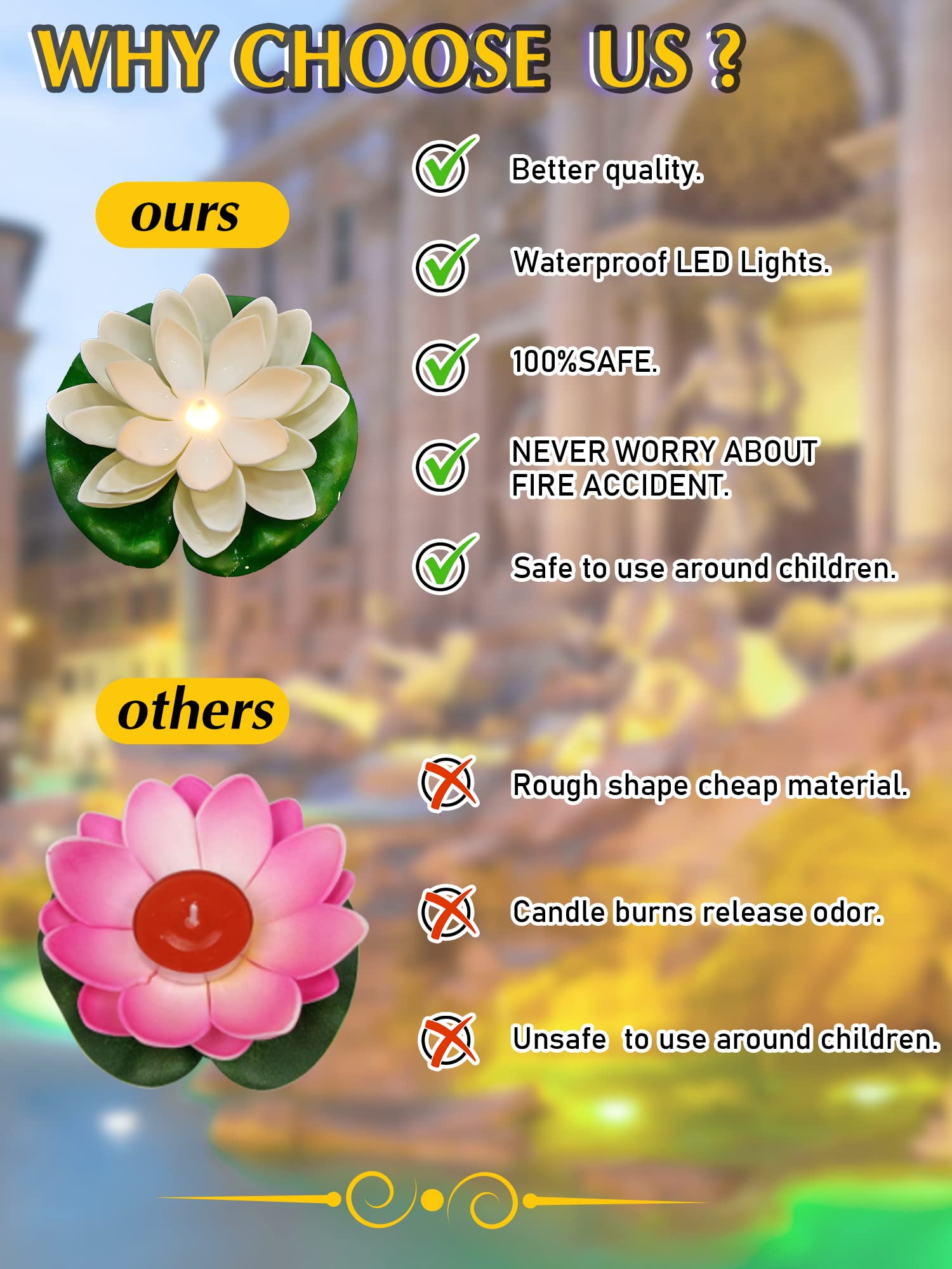 Hortsun 9 Pack Floating Pool Lights Lotus Flower Lantern Artificial Foam LED Lifelike Pool Lights Battery Operated Pool Lantern Pond Decoration(White, Yellow Light, 3.94 Inch)
