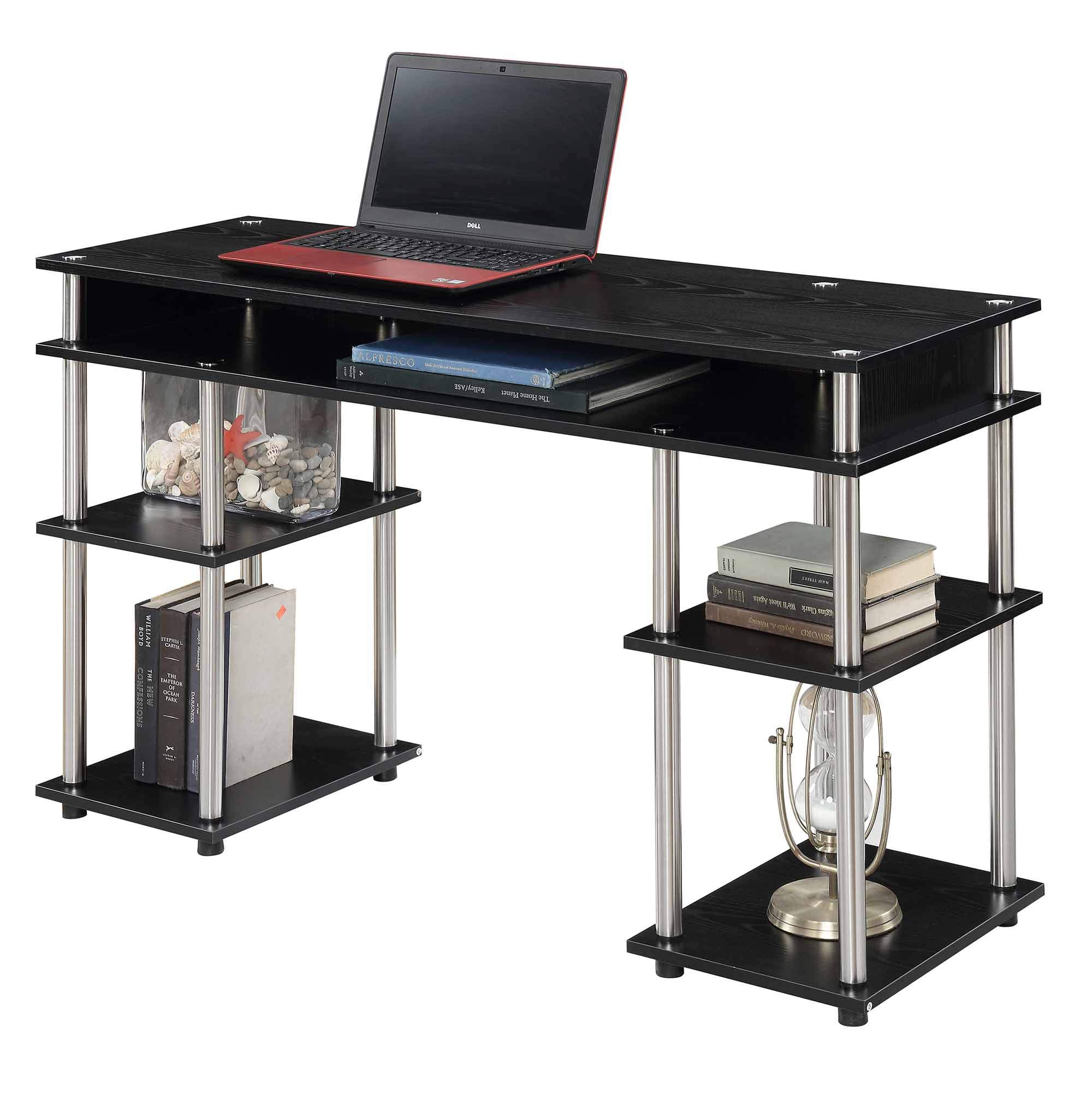 Convenience Concepts Designs2Go No Tools Student Contemporary Office Desk and Vanity with Shelves, 47.25" L x 15.75" W x 30" H, Black