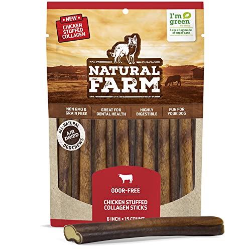 Natural Farm Peanut Butter Stuffed Collagen Sticks for Dogs (6 Inch, 5-Pack), Rawhide-Free Collagen Sticks, Natural Dog Chews, Long Lasting, for Small, Medium and Large Dogs,Rawhide Alternative
