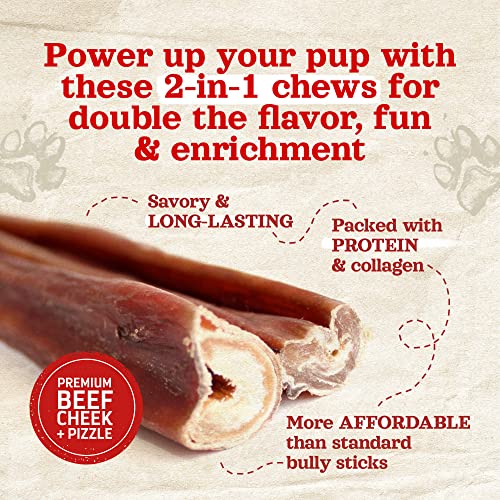 Natural Farm Power Bully Sticks Dog Chews (6β, 5-Pack), 2-in-1 Power Chews: Premium Beef Cheek Wrapped in Beef Pizzle, Long-Lasting, Great Dog Dental Treats Fro Small, Medium & Large Dogs