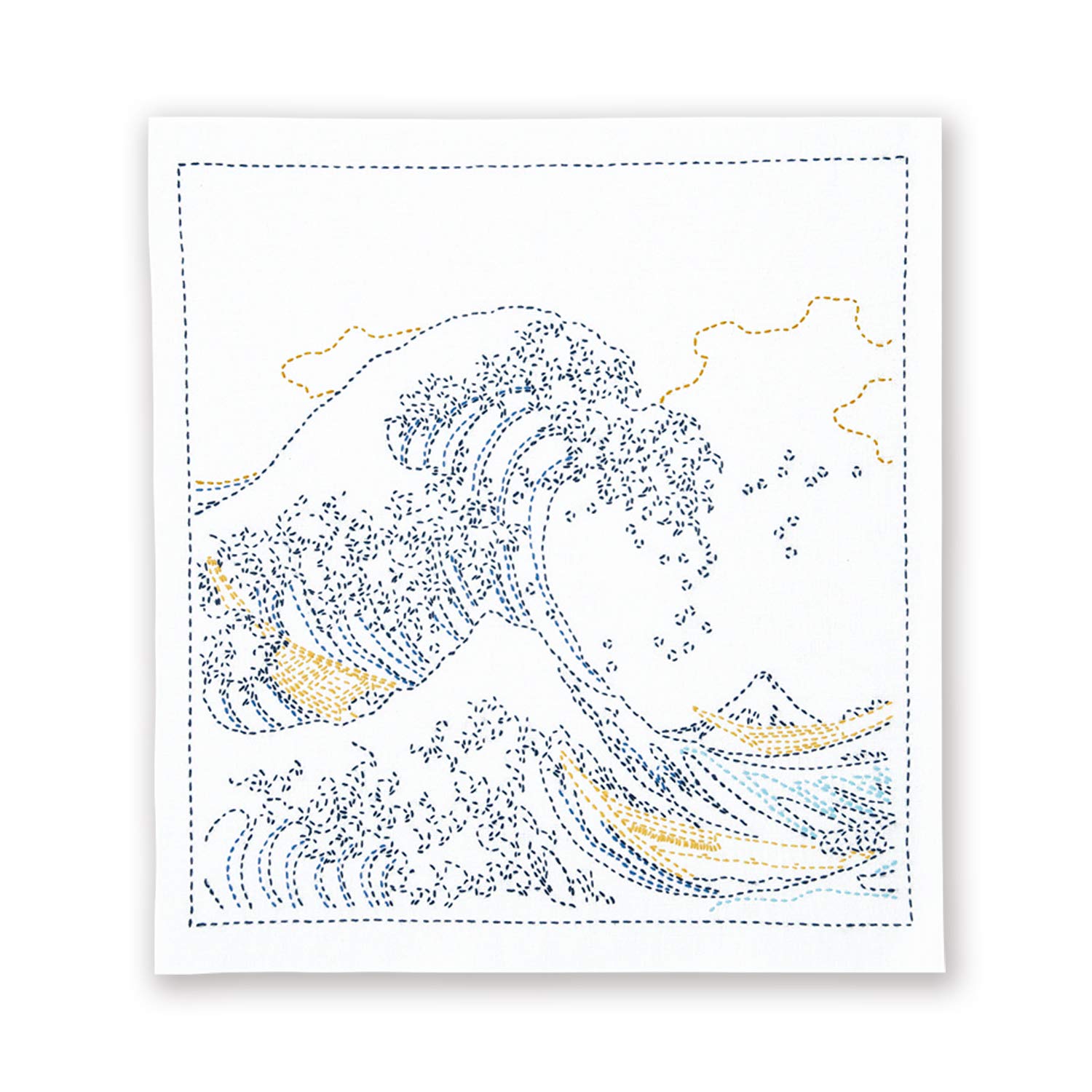 Olympus Sashiko Kit Including Cloth Pre-Printed a Pattern of Ukiyoe The Great Wave KanagawaγSashiko NeedleγSashiko ThreadγInstractions in English
