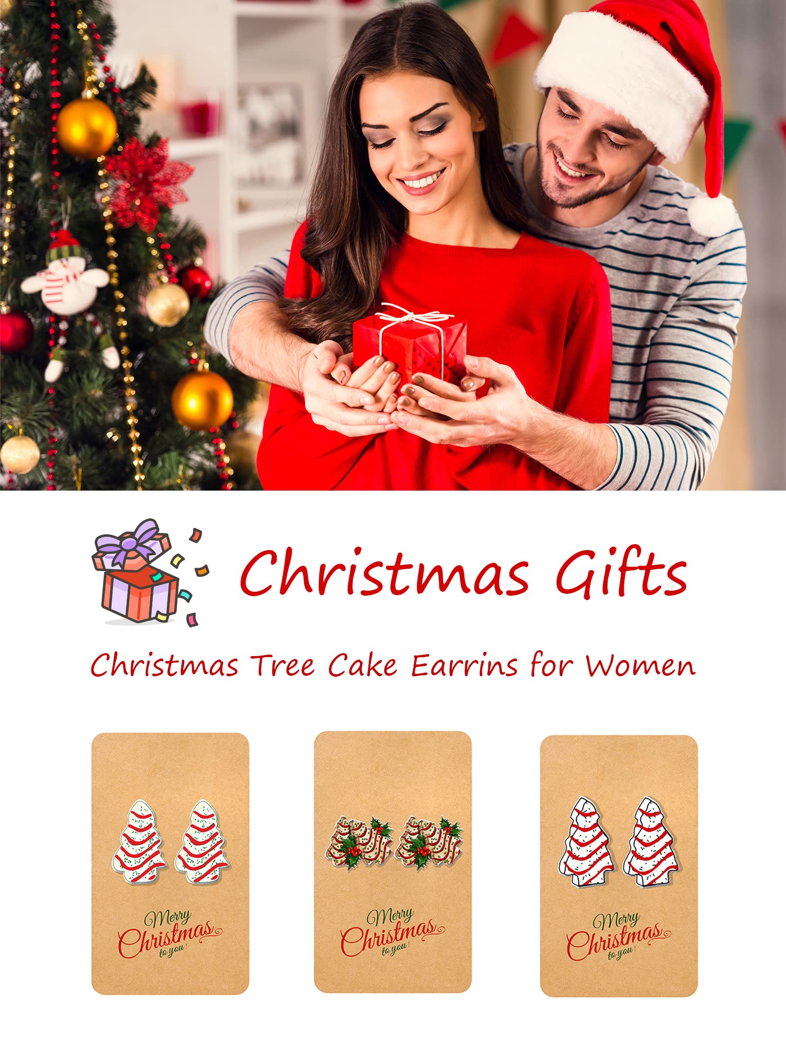 Christmas Tree Cake Earrings for Women Christmas Stud Earrings Christmas Tree Snowflake Acrylic Stud Earrings Christmas for Women (A)…