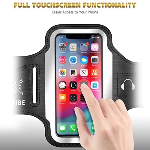 TRIBE Running Phone Holder Armband. iPhone & Galaxy Cell Phone Sports Arm Bands for Women, Men, Runners, Jogging, Walking, Exercise & Gym Workout. Fits All Smartphones. Adjustable Strap, CC/Key Pocket