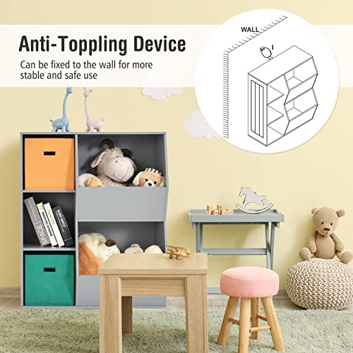 GLOBALWAY 5 Cubbies Kids Toy Storage Organizer Bookcases, Cabinets & Shelves, Grey