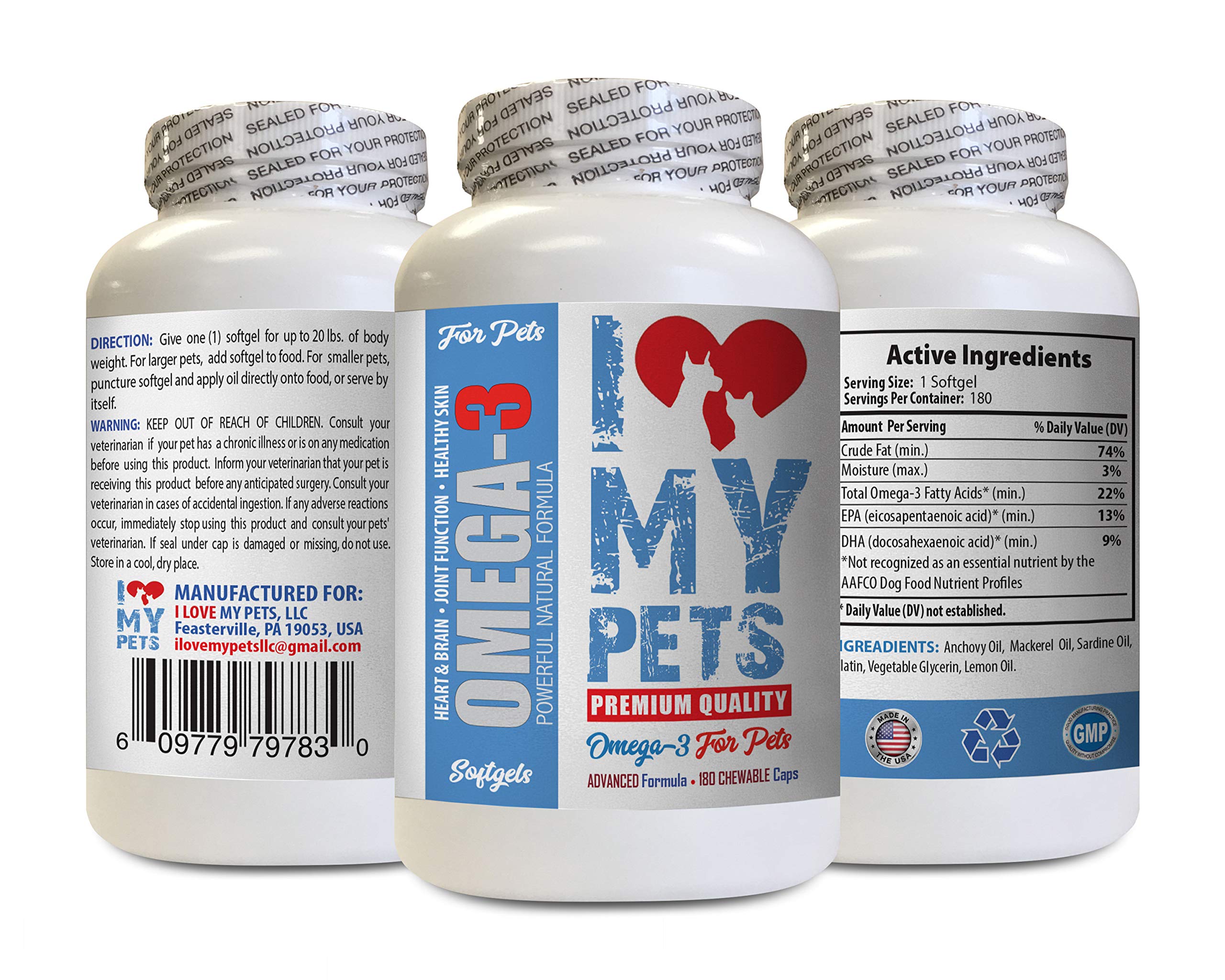 Omega 3 for Cats Liquid - Omega 3 Fatty ACIDS for Pets - Dogs and Cats - Premium Health - cat Joint Supplement Chews - 180 Softgels (1 Bottle)