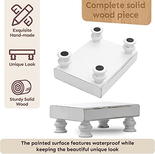 TULIADU Rustic Wood Riser for Kitchen & Bathroom Counter Decor,Farmhouse Wood Pedestal Stand for Decor,Wooden Display Tray for Fragrances, Plant pot decor (White)