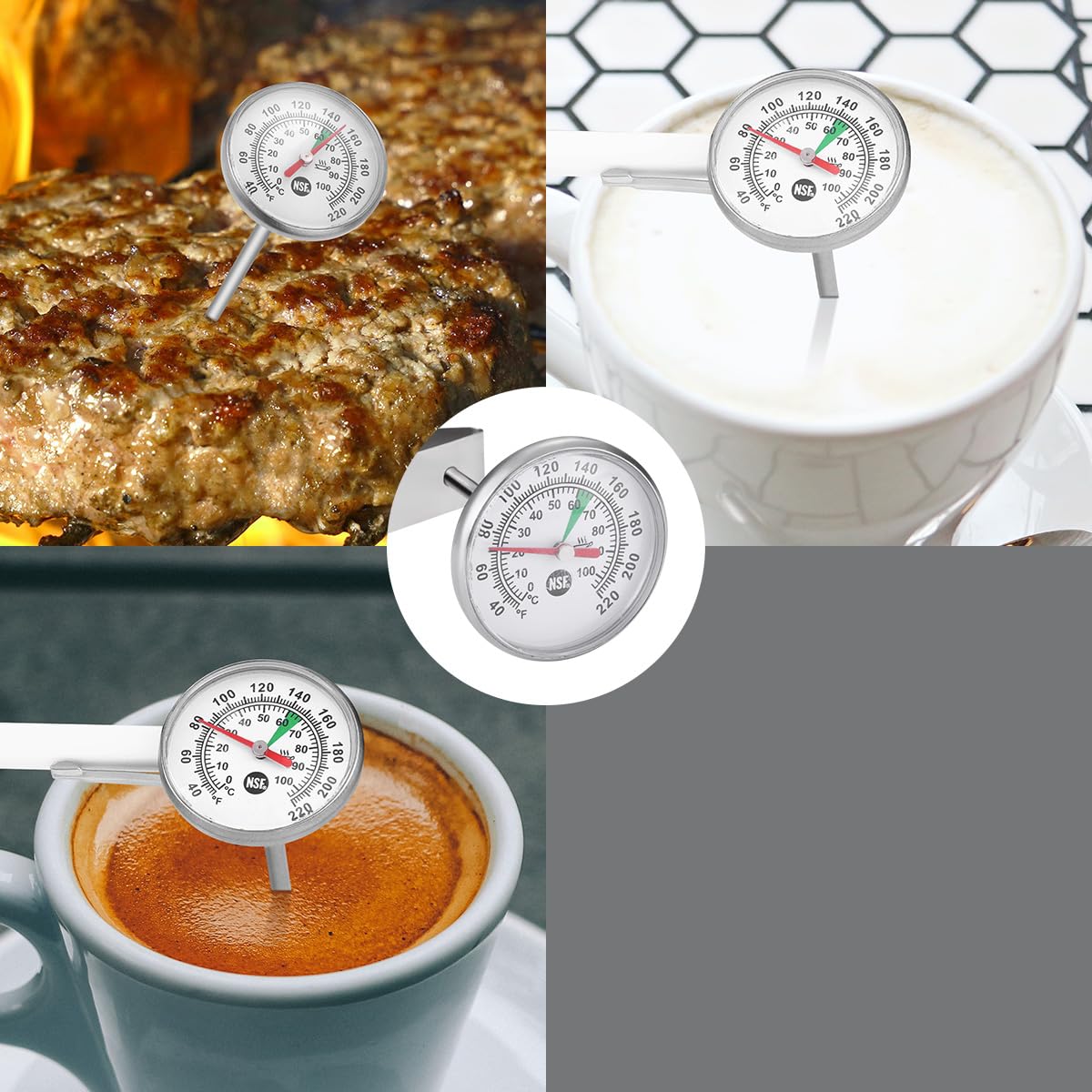 Efengcook 1 3/8 Inch Dial Milk Coffee Food Thermometer with Clip,Best Instant Read Thermometer for The Coffee Drinks,Chocolate Milk Foam,Meat Cooking