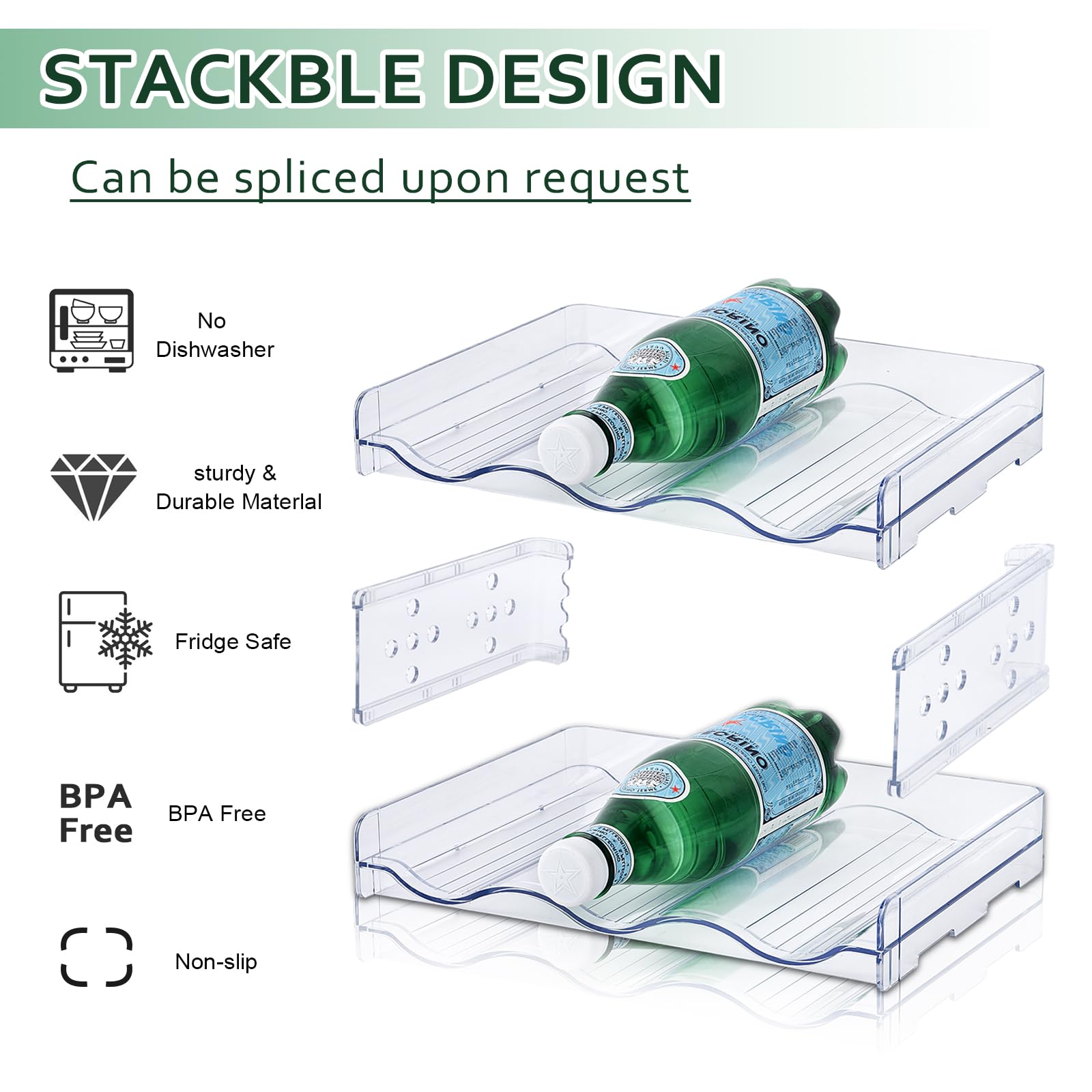 ChengFu Sparkling Water Bottle Holder,6 Bottle Refrigerator Rack for Sparkling Water, Water Bottle Organizer for Sparkling Water Bottle, 2 Pack Stackable Cup Organizer for Fridge, Clear