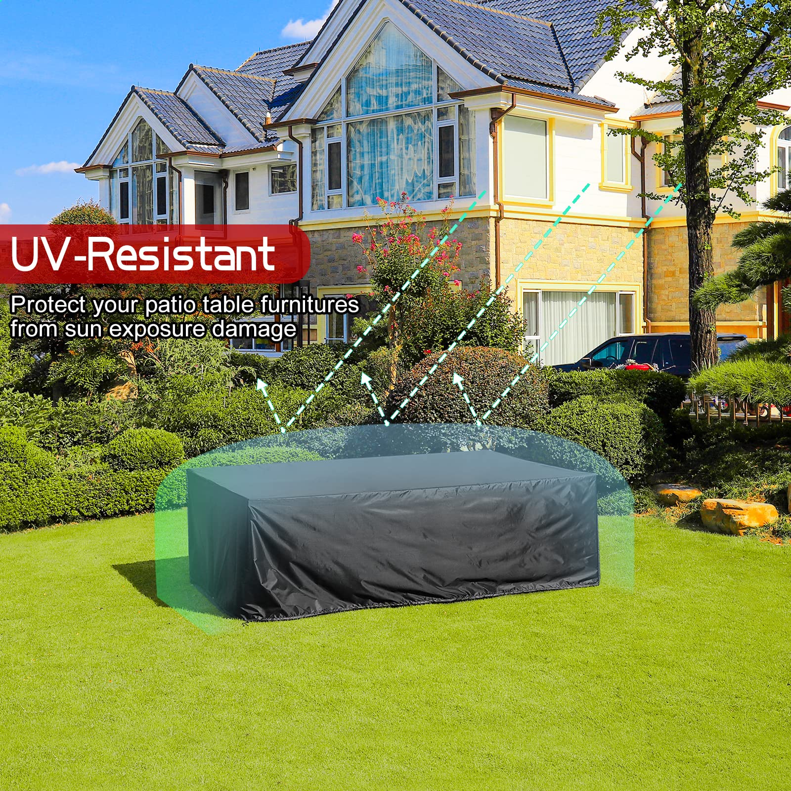 CHENHAO Patio Furniture Table Cover Waterproof Outdoor Rectangular Furniture Set Cover for Veranda Table and Chair Black