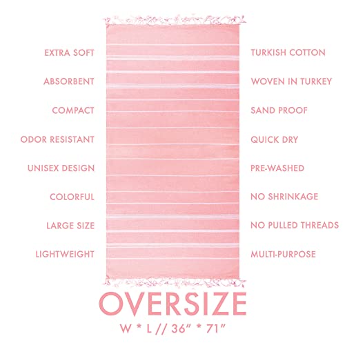 PESHTINO Turkish Beach Towel β Oversized Quick Dry Lightweight Thin Sand Free Compact Turkish Cotton Towel for Beach Pool Spa Yoga Picnic and Travel (Salmon)
