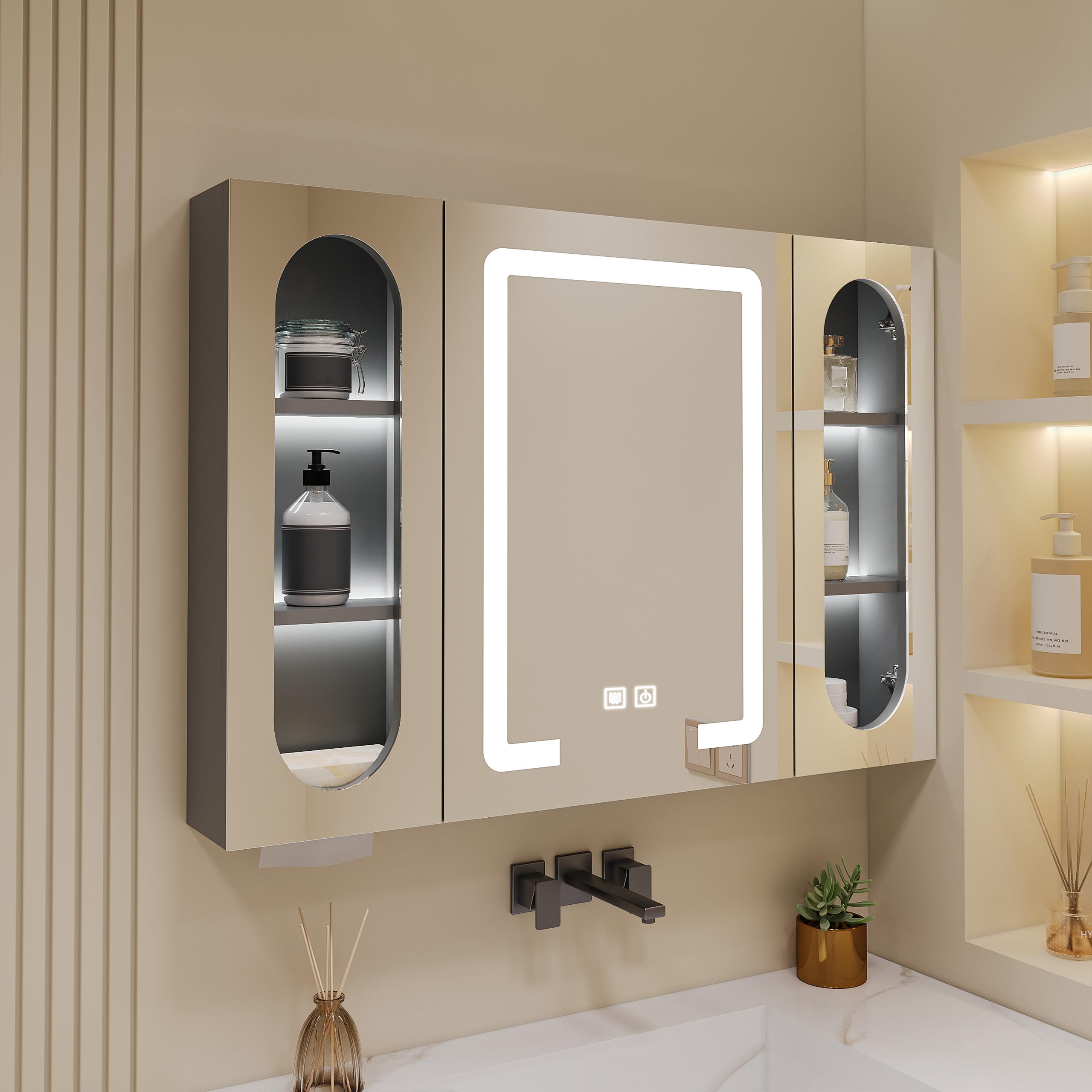 FANJUN-AMTECH Bathroom cabinet wall Mount，smart medicine cabinet，shower mirror，bathroom mirrors for over sink，led medicine cabinet，lighted medicine cabinet，bathroom medicine cabinet with mirror
