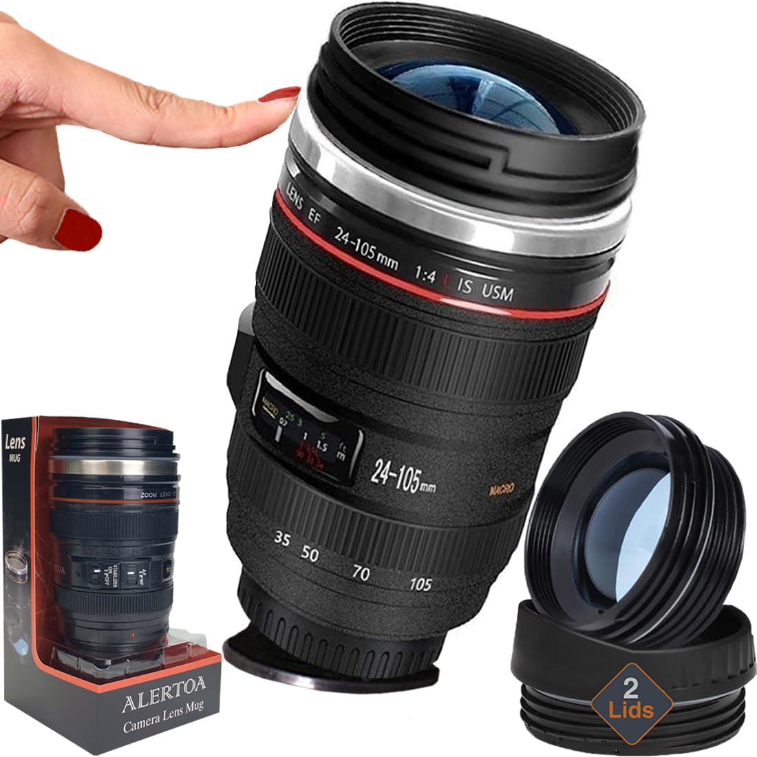 Lens Mug, Non-Slip with Featuring Smart Grip Suction, 13.5 Oz food grade Stainless Steel Cup, Travel Magic Mug, Gift for Men Women Boyfriend Teenage boy girl Photographer Father’s Day Dad Husband Son