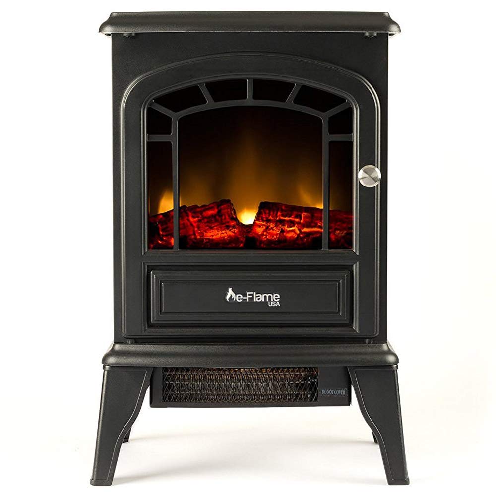 e-Flame USA Aspen Freestanding Electric Fireplace Stove - 3-D Log and Fire Effect (Black)