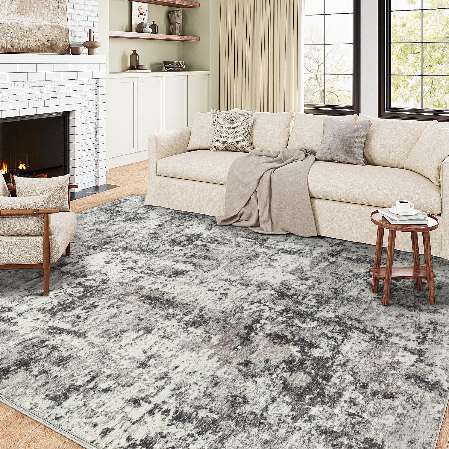 HUGEAR 6x9 Machine Washable Rugs Gray Large Area Rug 3D Textured Rug Abstract Low Pile Carpet Distressed Throw Aesthetic Rug Bedroom Living Room Office Dining Room Kitchen Laundry Room