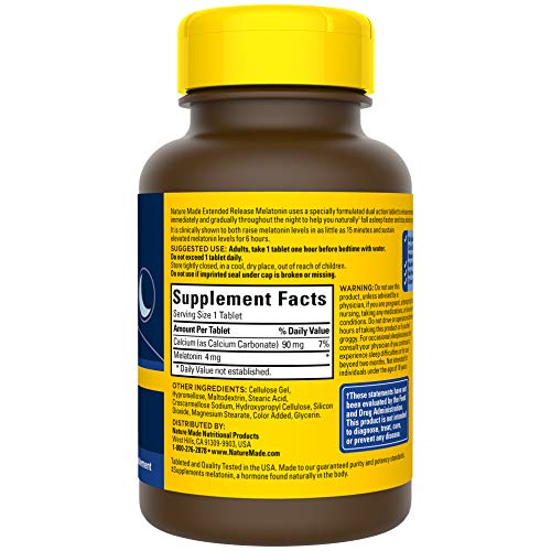 Nature Made Melatonin 4mg Extended Release Tablets, 100% Drug Free Sleep Aid for Adults, 90 Count, 90 Day Supply