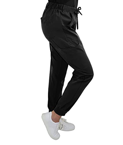 JDM Uniforms Women's 5 Pocket Jogger Scrub Pant Medical Nursing Black-Large