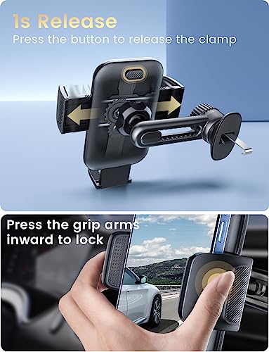 Holdersafe Phone Mount for Car Vent: [Never Blocking] Air Vent Cell Phones Holder for iPhone & Samsung Android Smartphone [Thick Cases Friendly] Hands-Free Auto Mobile Phone Stand