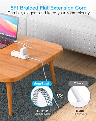 Cruise Essentials, USB C Travel Power Strip, Flat Plug Power Strip with 2 Outlets 3 USB Ports (1 USB C), 5ft Extension Cord Charging Station, Non Surge Protector for Cruise Ship, Travel, Home