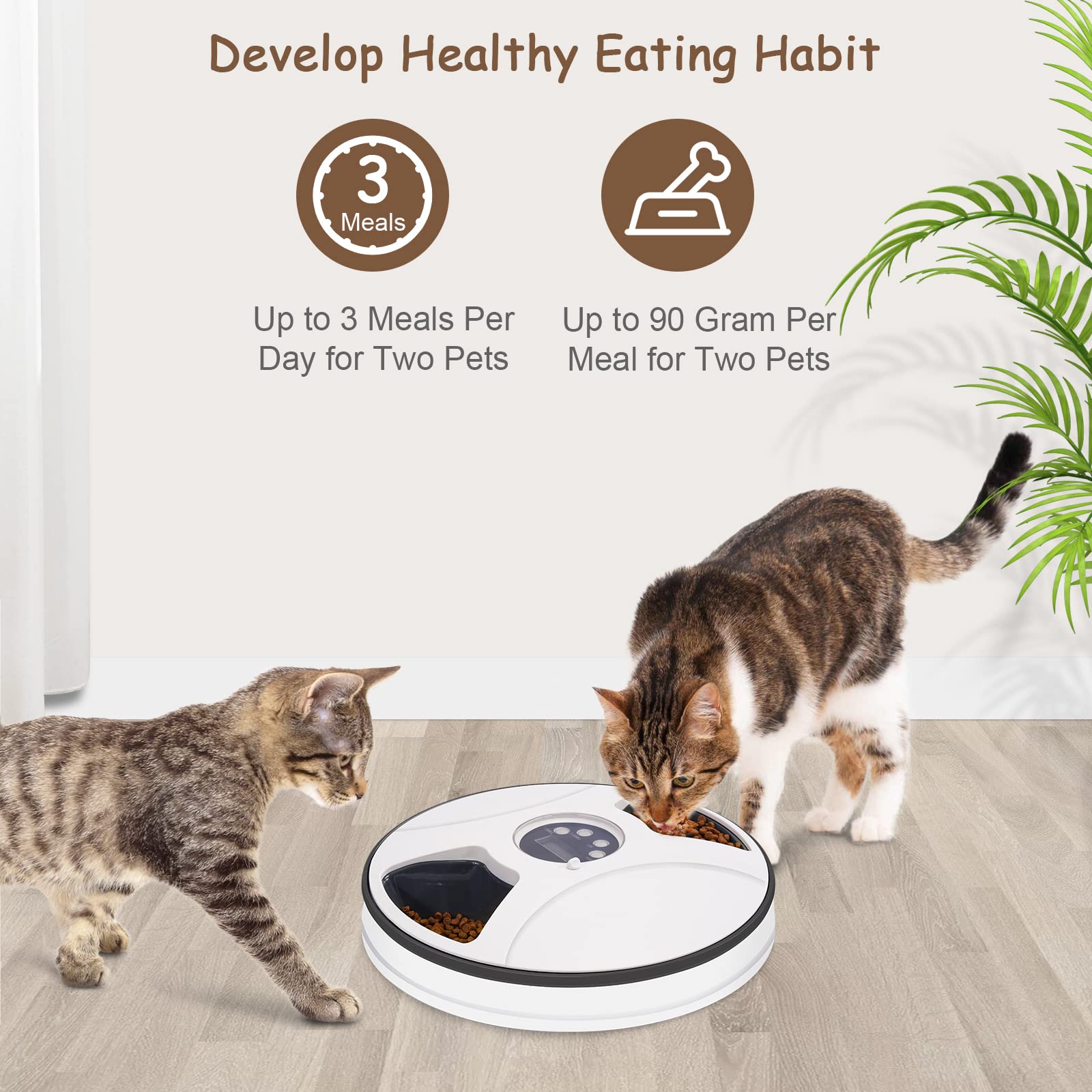 Chintu Automatic Cat Food Dispenser, 3 Meals Portion, Plastic, for 2 Cats, with Voice Reminder