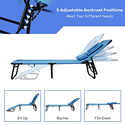 GYMAX Beach Lounge Chair, Sunbathing Chair Patio Lounge Chair Folding Adjustable Recliner with Hole for Face