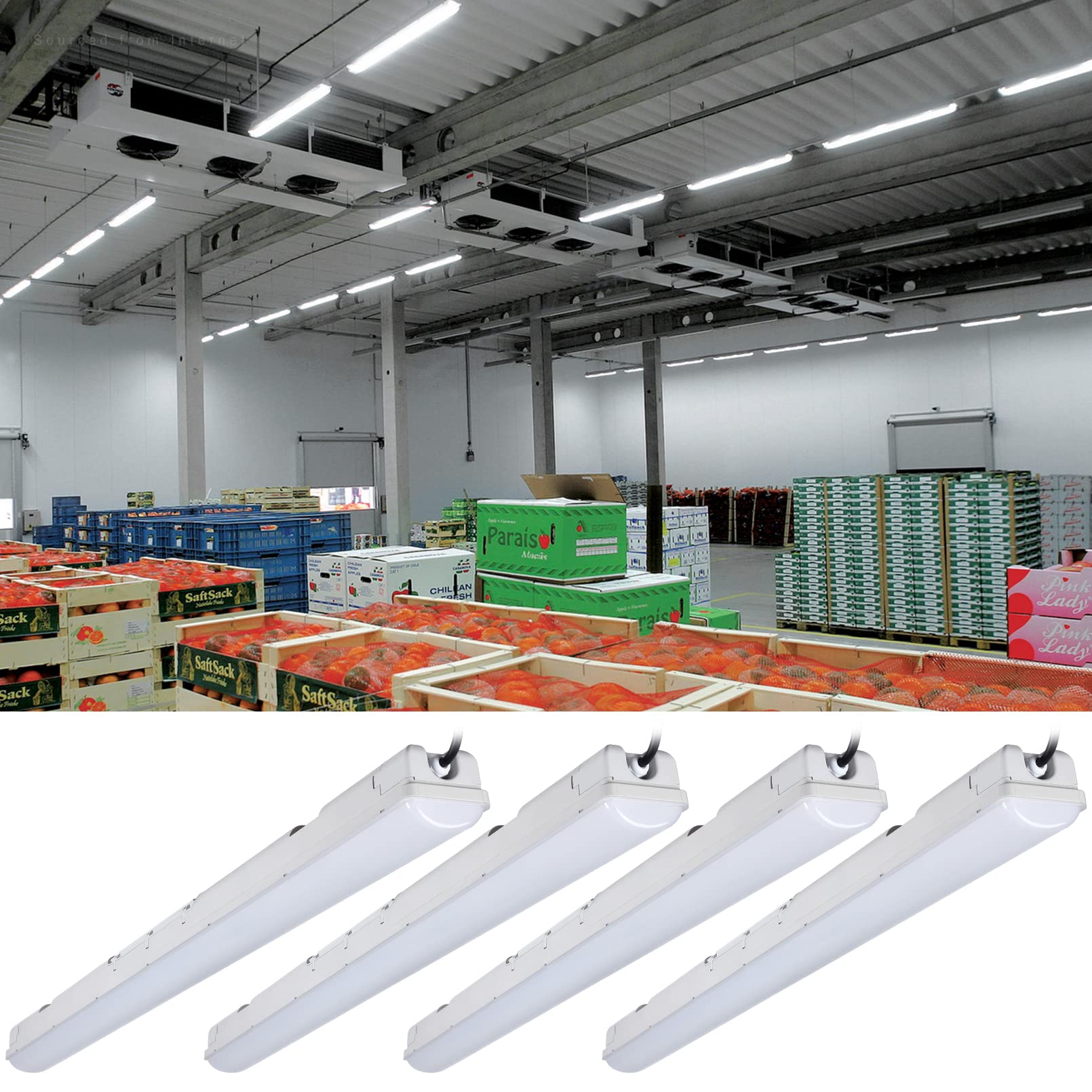 LEONLITE 4FT LED Vapor Tight Light, 40W 4400LM 5000K 100-277V, 0-10V Dimmable Vapor Proof Lighting Fixture, IP65 Waterproof LED Outdoor Shop Light for Warehouses, Parking, Garage, UL Listed, Pack of 4