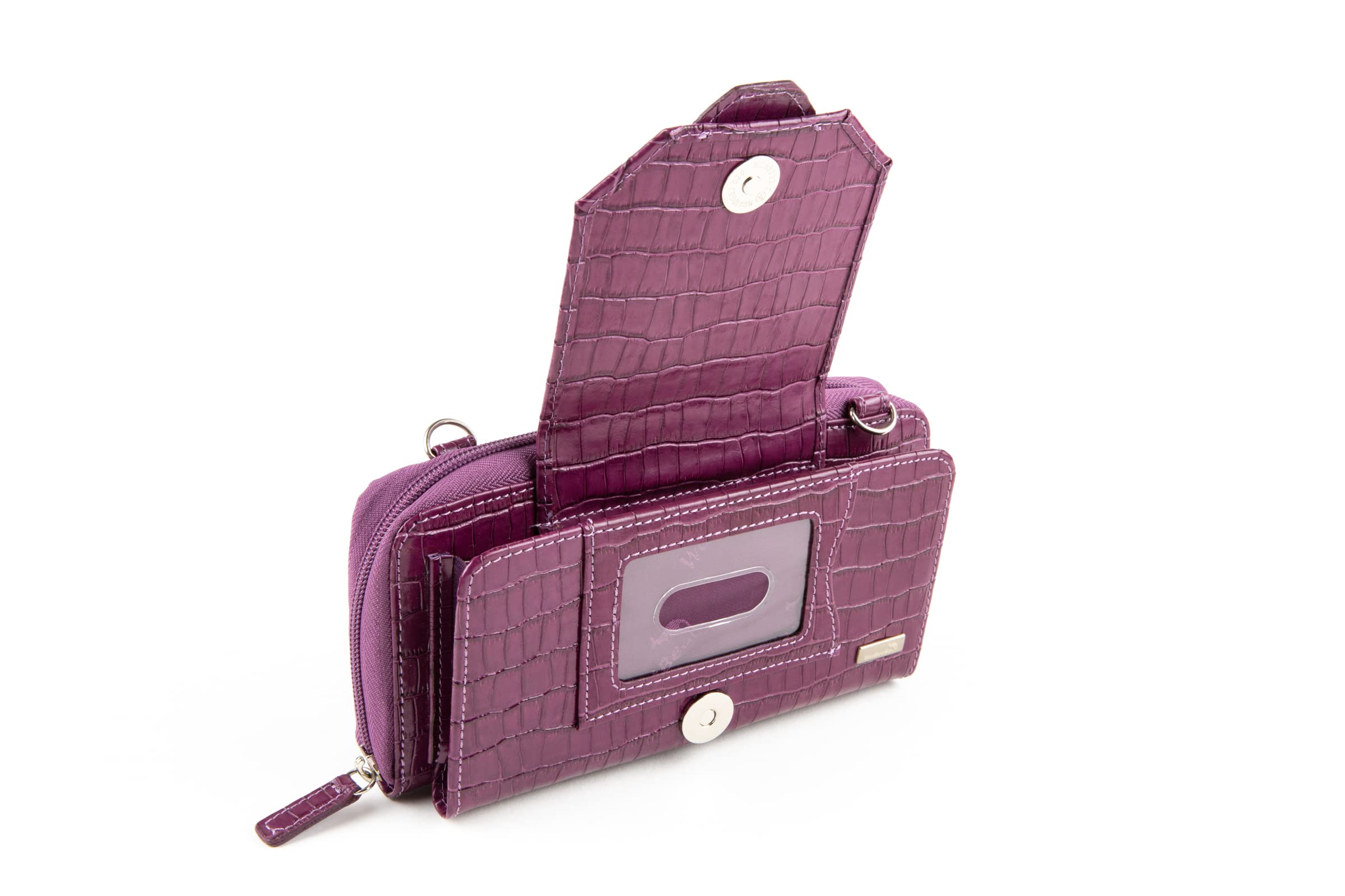 WalletBe Women's Wallet RFID Cell Phone Purse Leather Crossbody with Accordion Croco Purple